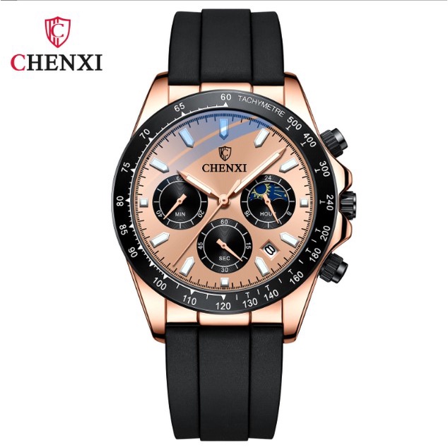 Đồng hồ nam chính hãng dây cao su CHENXI CX-958 chạy 6 kim cao cấp máy nhật bền đẹp | Shopee ...