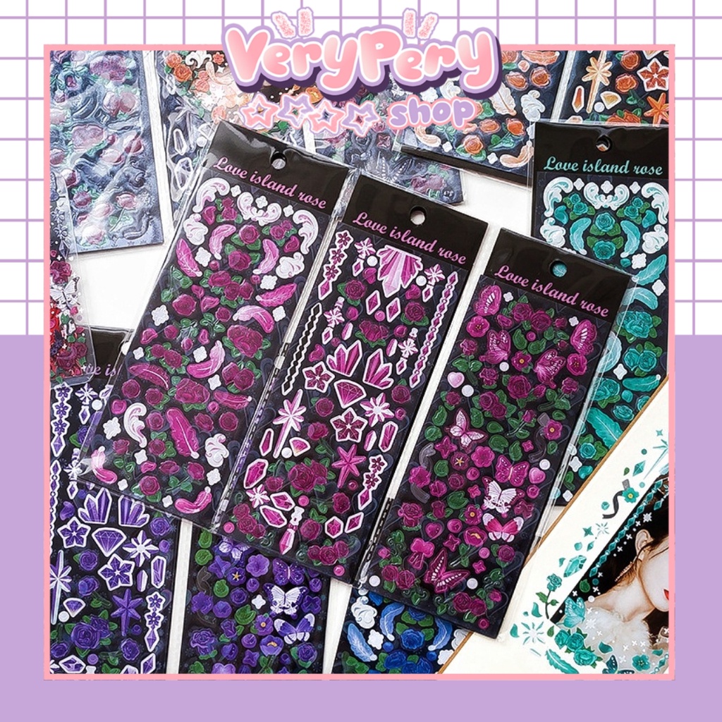 Set 3 Tấm Sticker Hoa Hồng Lấp Lánh Trang Trí Toploader, Album | Shopee ...