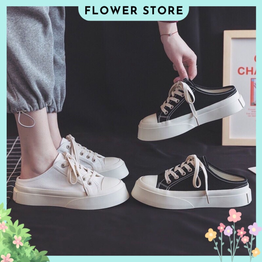 Giày sục thể thao nữ vải canvas đế cao giày lười đạp gót kiểu Ulzzang ...