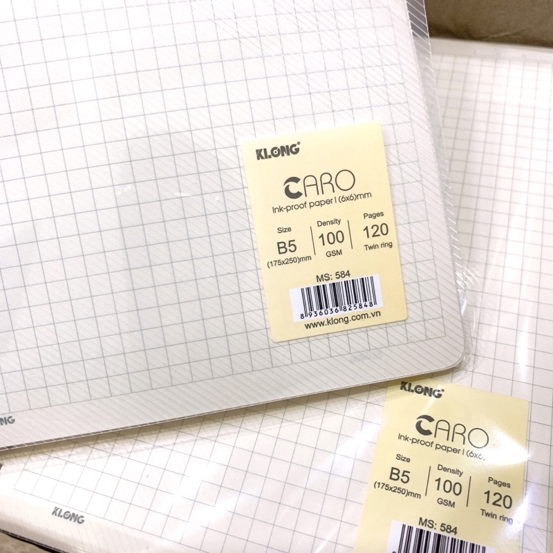 KLONG - Vở lò xo kép CARO B5 - A5 - A6 (6x6)mm - 120/ 200 trang; MS: 584 / 585 - 592 - 593 - 950 ...