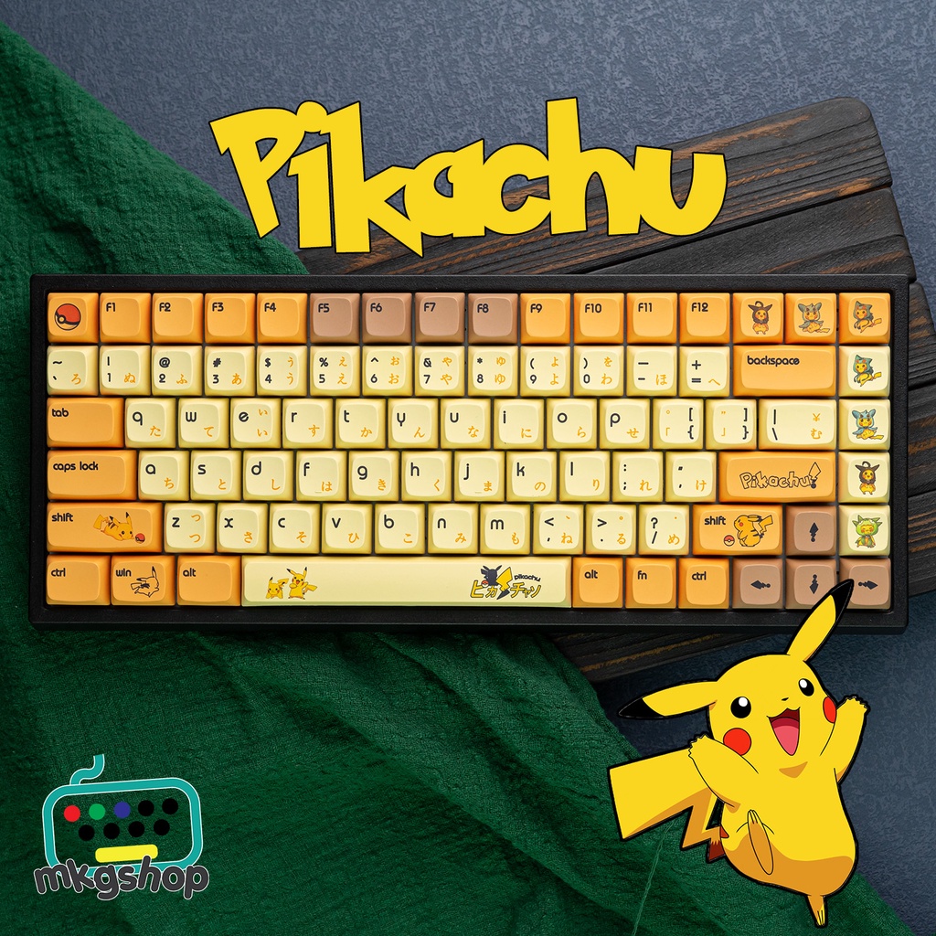 Keycap XDA Pikachu, nhựa PBT in nhiệt dyesub, 132 nút bàn phím cơ cực ...