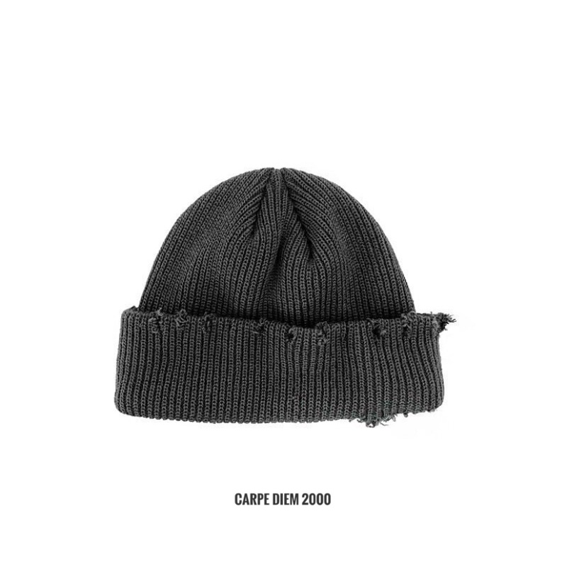 Distressed Beanie D19 - Có sẵn. Mũ len rách streetwear có màu đen xám ...