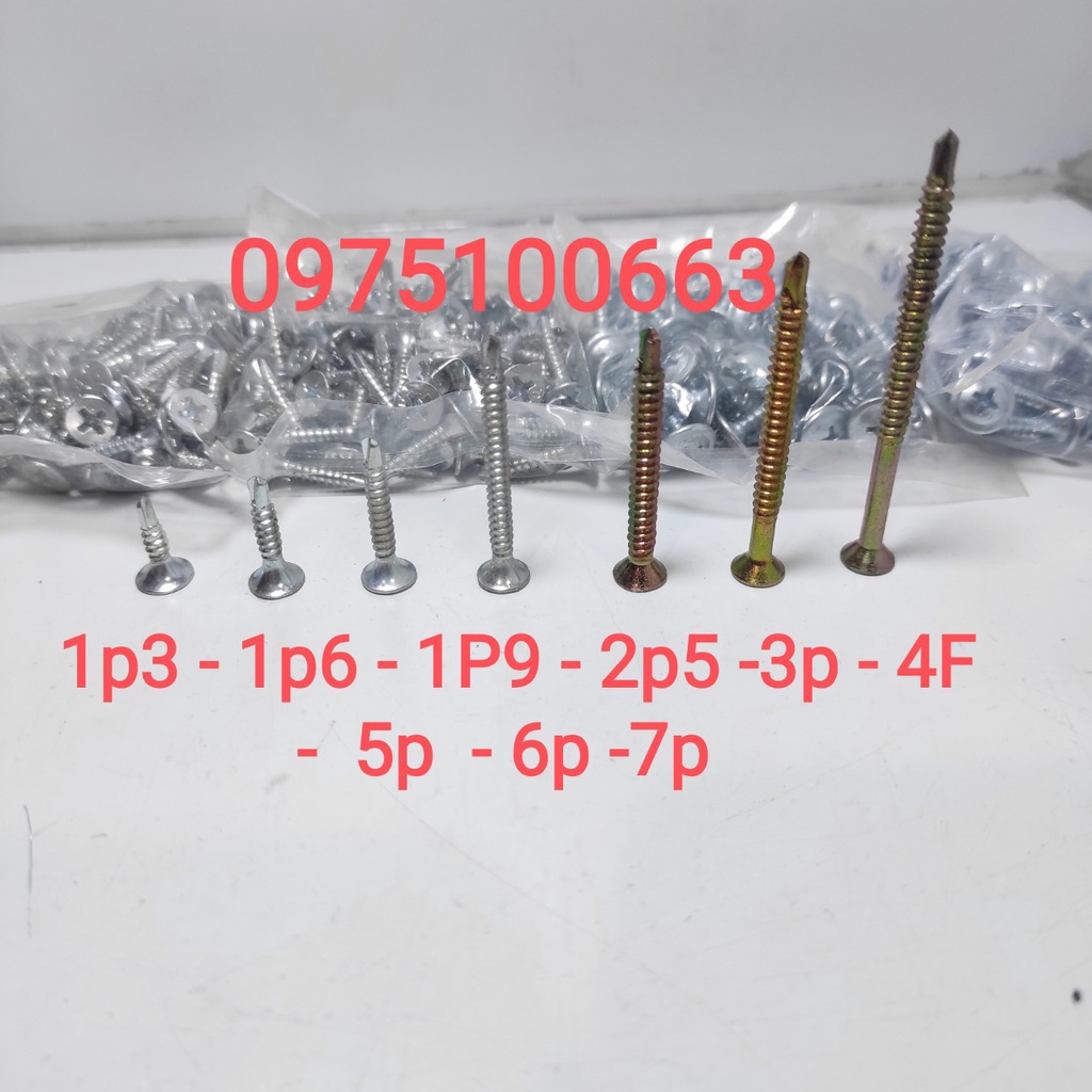 Vít bắn sắt đầu bằng/ đầu dù đuôi cá chữ D – vít sắt tự khoan đầu bằng 1P3, 1P6, 2P, 2P5, 3P, 4P ...