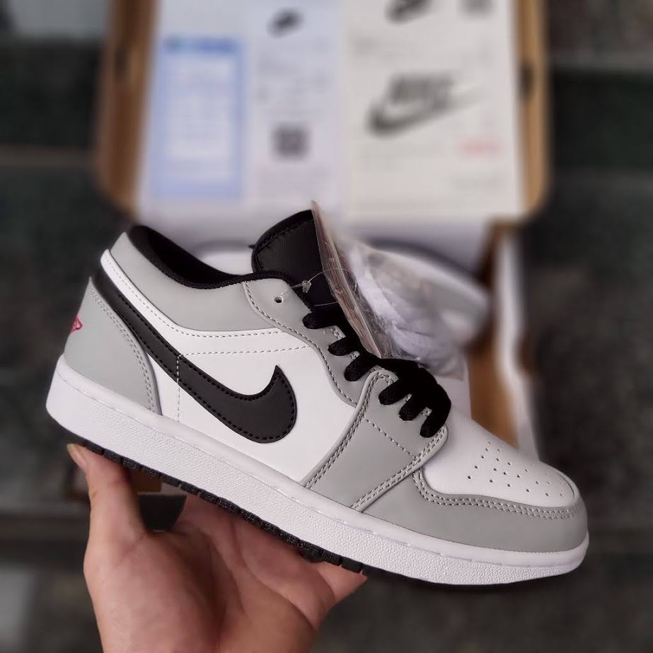 Giầy Jordan 1 xám thấp thêu chỉ đỏ, Giày JD1 low xám smoke grey đủ size nam nữ full box bill ...