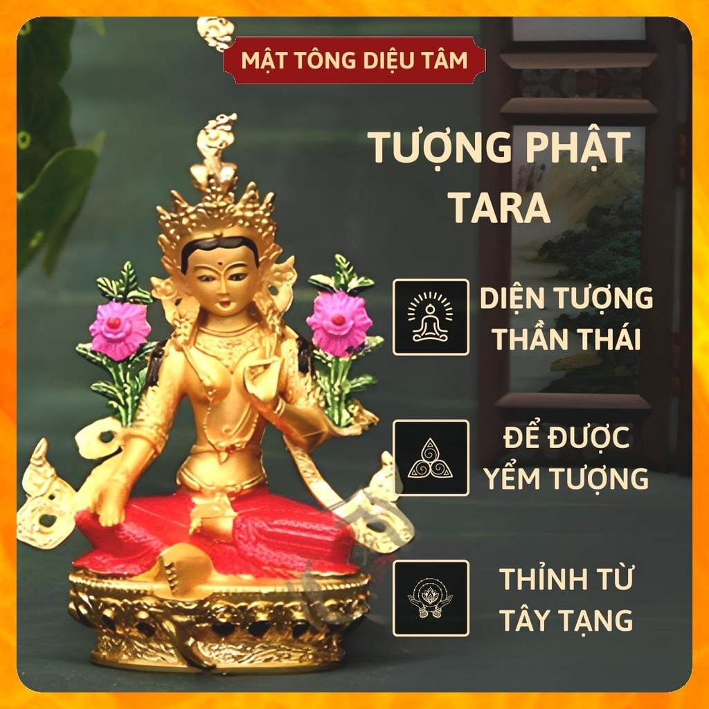 Tượng phật tara xanh 14,5cm vẽ tay màu thờ cúng mật tông Tây Tạng ...