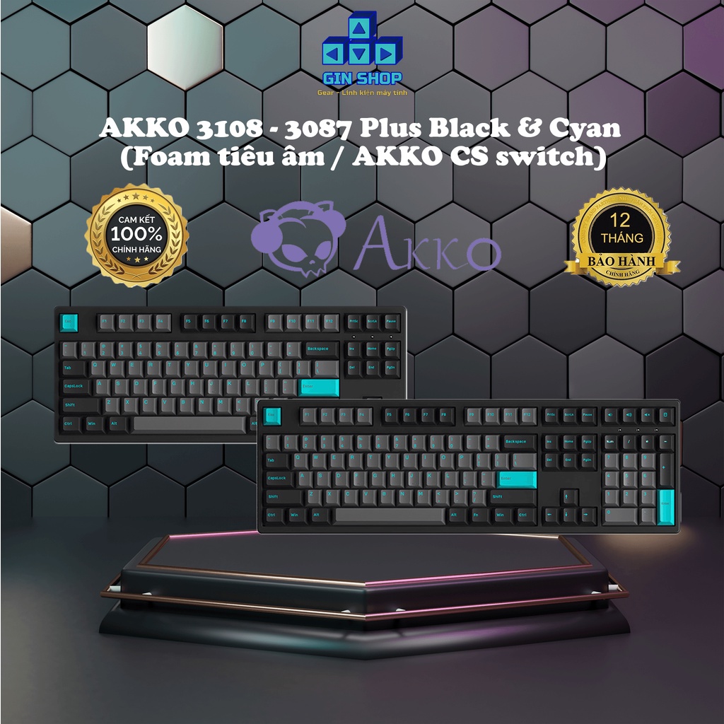 [CHÍNH HÃNG] Bàn phím cơ AKKO 3087 - 3108 Plus Black & Cyan (Foam tiêu ...
