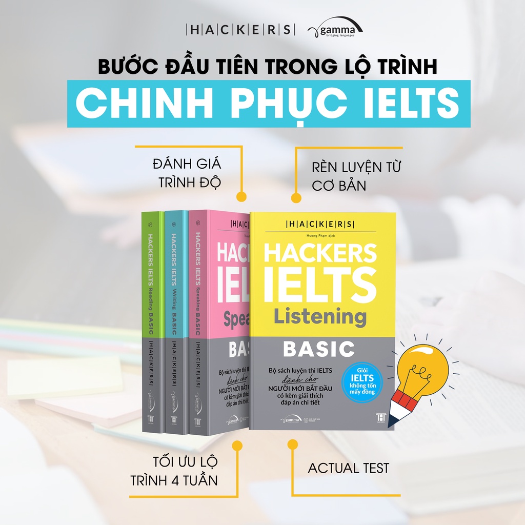 Bộ Sách Hackers IELTS Basic - Vững Nền Tảng Bứt Phá 7.0 IELTS (Reading+Listening+Writing ...