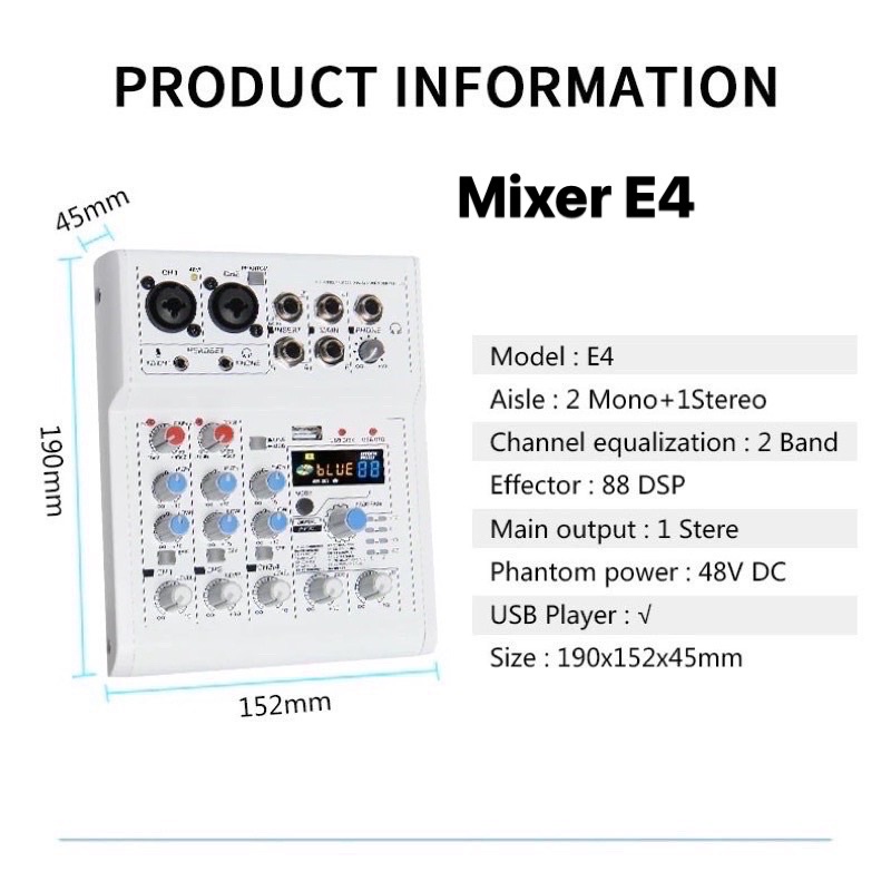 Bộ chỉnh âm thanh Mixer E4 88 hiệu ứng tiếng vang, dễ kết hợp với micro K320, AT-100 | Shopee ...