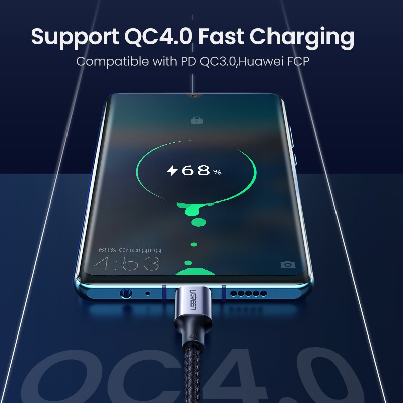 Cáp sạc nhanh UGREEN 100W 20V 5A bện nylon USB C sang USB C cho Huawei HTC Samsung Nintendo ...