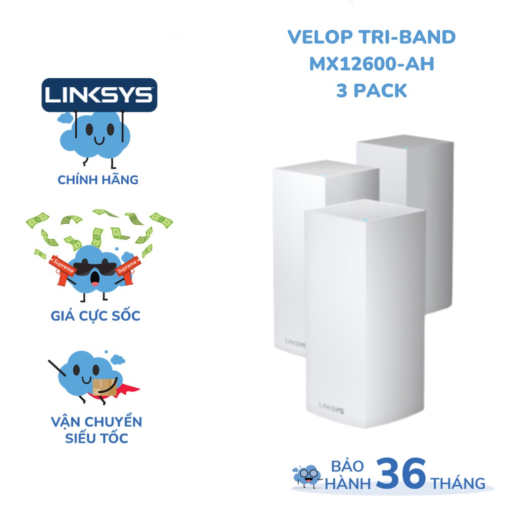 (3 PACK) Bộ phát wifi LINKSYS VELOP MX12600 chuẩn AX tốc độ 4200Mbps tri-band interlligent mesh ...