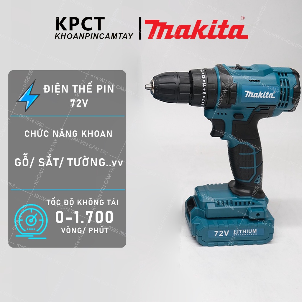 [ MẪU MỚI 2021 ] Máy khoan pin 72V Makita 3 chức năng có búa - Tặng kèm 24 chi tiết gồm các mũi ...