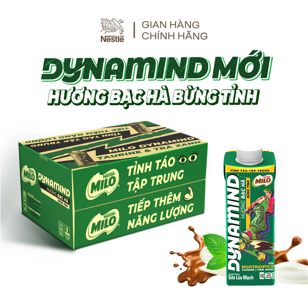 Thùng 24 hộp sữa lúa mạch Nestlé MILO Dynamind Bạc Hà 200 ml (24x200ml ...