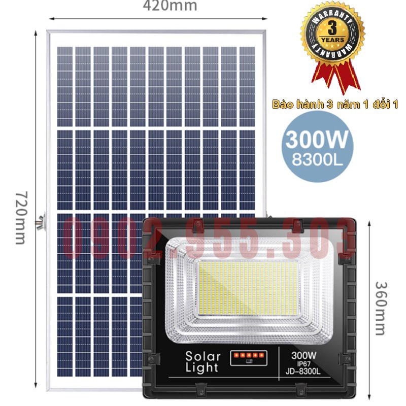 Đèn Năng Lượng Mặt Trời Vĩnh Cát Solar JD-8300L Công Suất 300W - chính hãng, Khung Nhôm, Chip ...