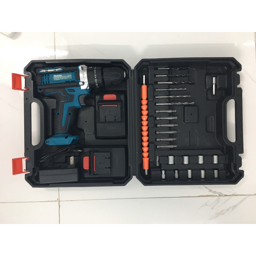 Máy khoan pin 36V Makita 3 chức năng có búa - Tặng kèm 24 chi tiết gồm các mũi khoan + Mũi bắt ...