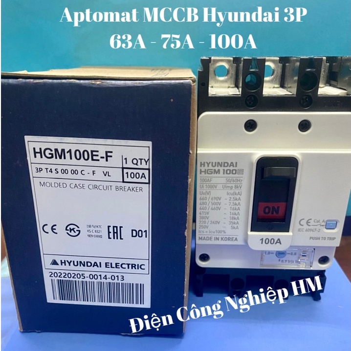 Aptomat MCCB 3 Pha HGM100E-F Hyundai dòng 63A~100A - Chính Hãng, Át Tô Mát Khối Cầu Dao Điện 3P ...