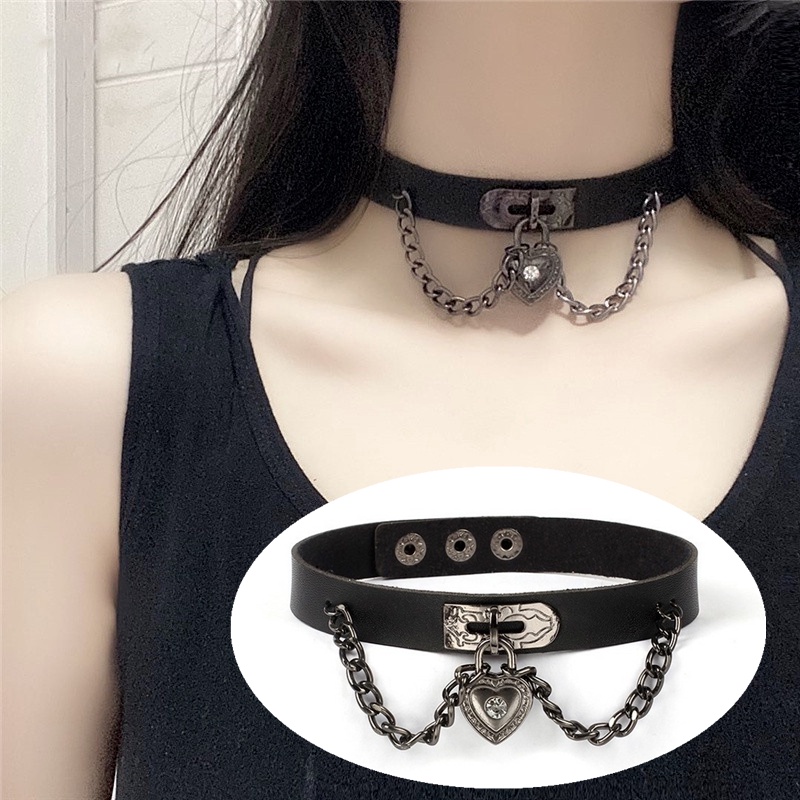 Vòng Cổ Choker Da Pu Màu Đen Phối Dây Xích Kim Loại Hình Trái Tim Phong ...