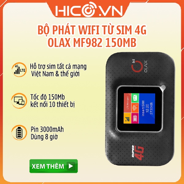 Bộ Phát Wifi Cầm Tay 4G/3G OLAX MF982, E5785 Pro, H809 Pro Màn Hình LCD Tốc Độ 150Mb - Hỗ Trợ ...