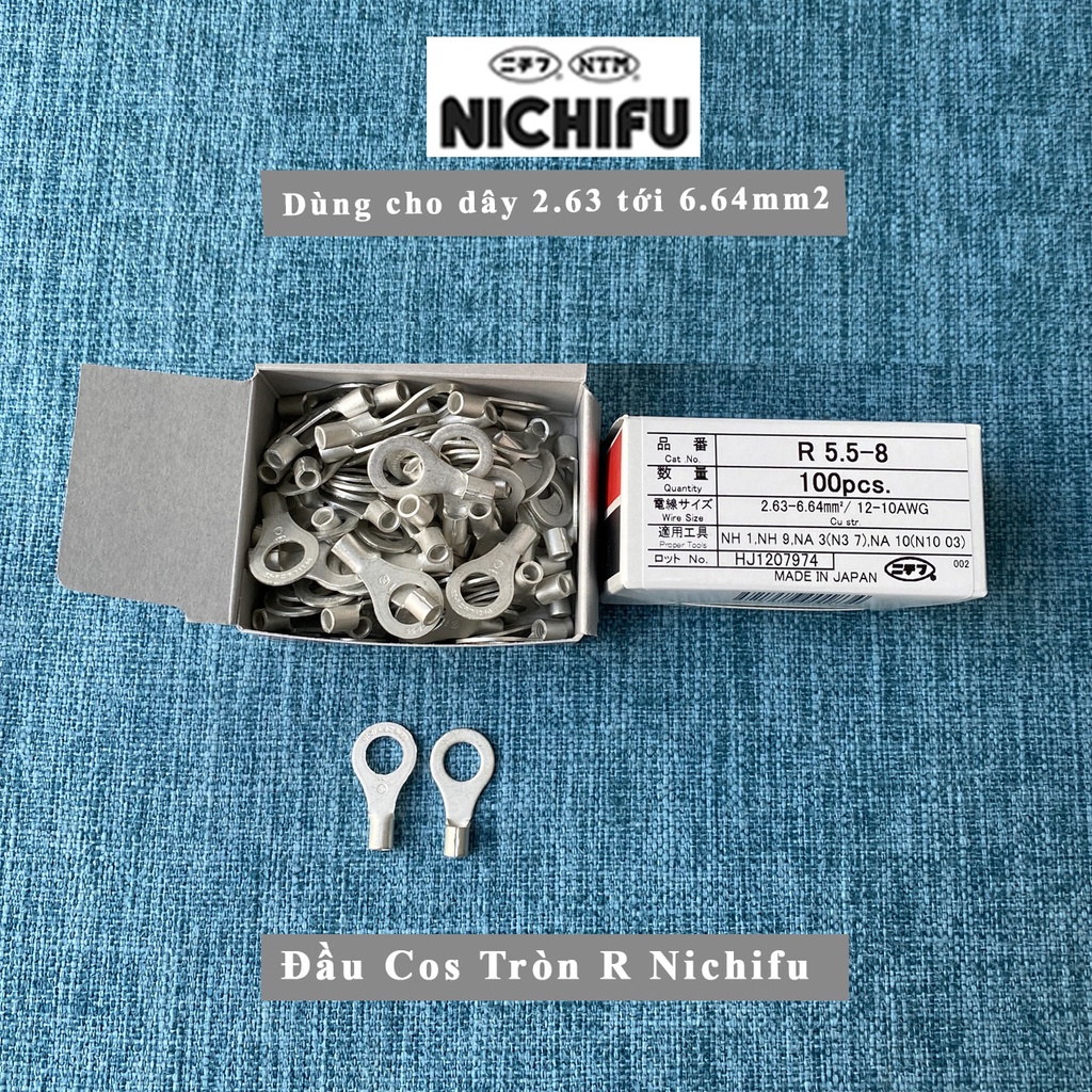 Đầu cos tròn R5.5 Nichifu Nhật Bản- Đầu cốt tròn loại trần -Cho dây 2.63 tới 6.64mm2 R5.5-4 R5.5 ...