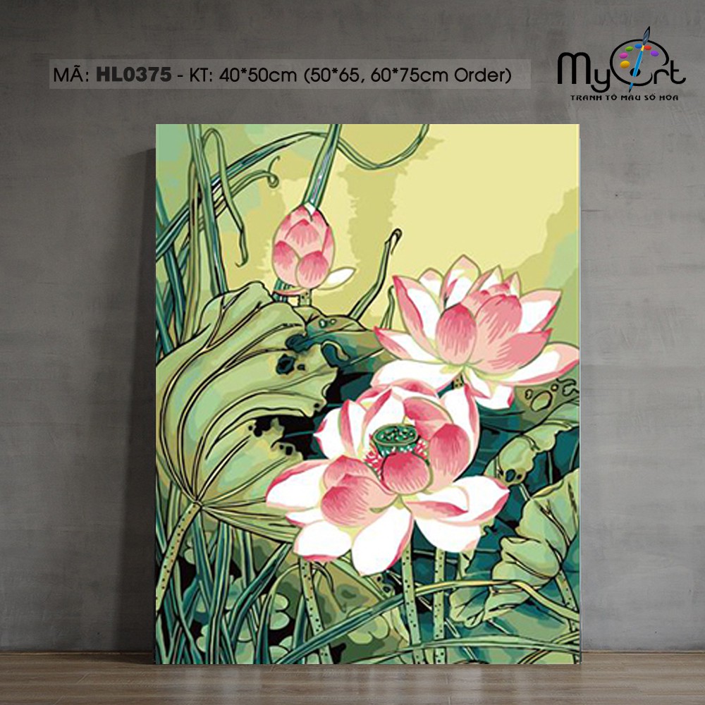 Tranh tô màu theo số HL0375 Tranh sơn dầu số hóa tự vẽ hoa sen Paint by ...
