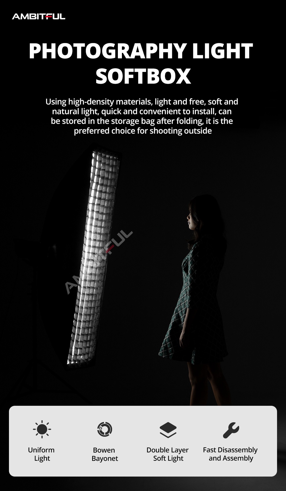 AMBITFUL 60x90cm 22x90cm 30x120cm 35x160cm 95cm Hình Chữ Nhật Hình Bát Giác Lưới Tổ Ong Softbox ...