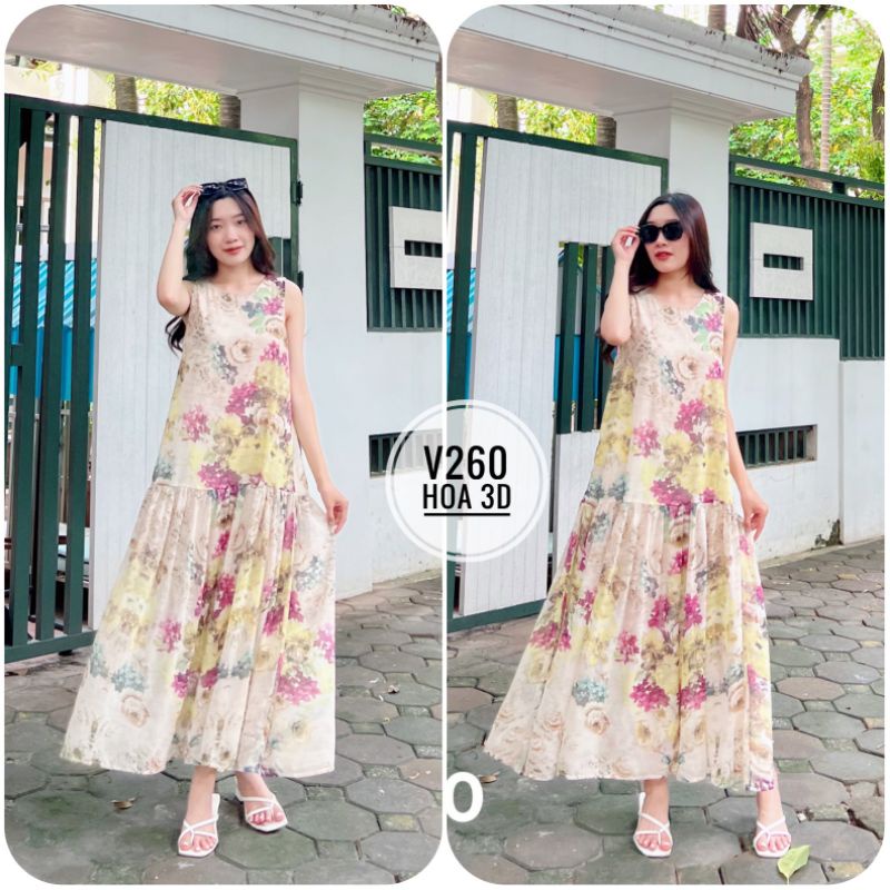 Đầm maxi hoa tơ dư xịn vnxk FREDY V260 | Shopee Việt Nam