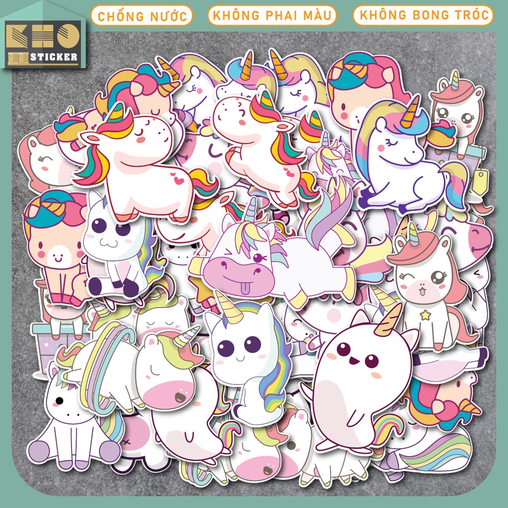 Combo 50 Sticker Unicorn chống nước sticker dán laptop, điện thoại, đàn guitar, mũ bảo hiểm ...