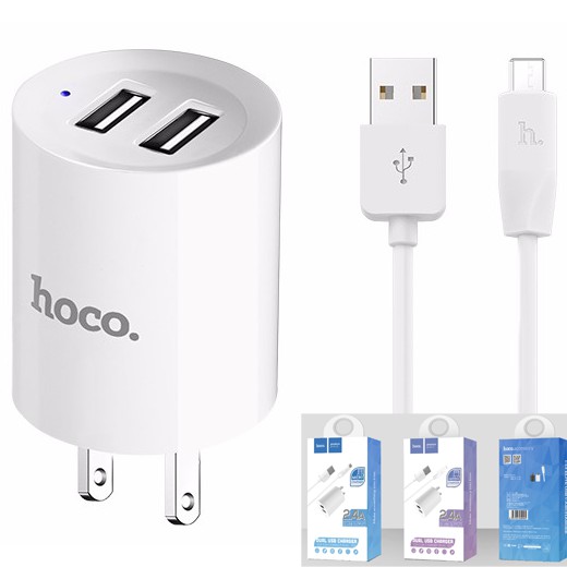 BỘ CỦ CÁP ĐẦU MICRO HOCO C14 2 CỔNG 2,4A - CHÍNH HÃNG | Shopee Việt Nam