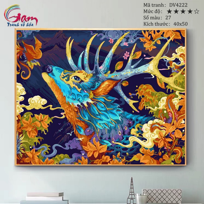 Tranh sơn dầu số hóa tự tô màu theo số Gam Tranh Thần lộc, huơu nai ...
