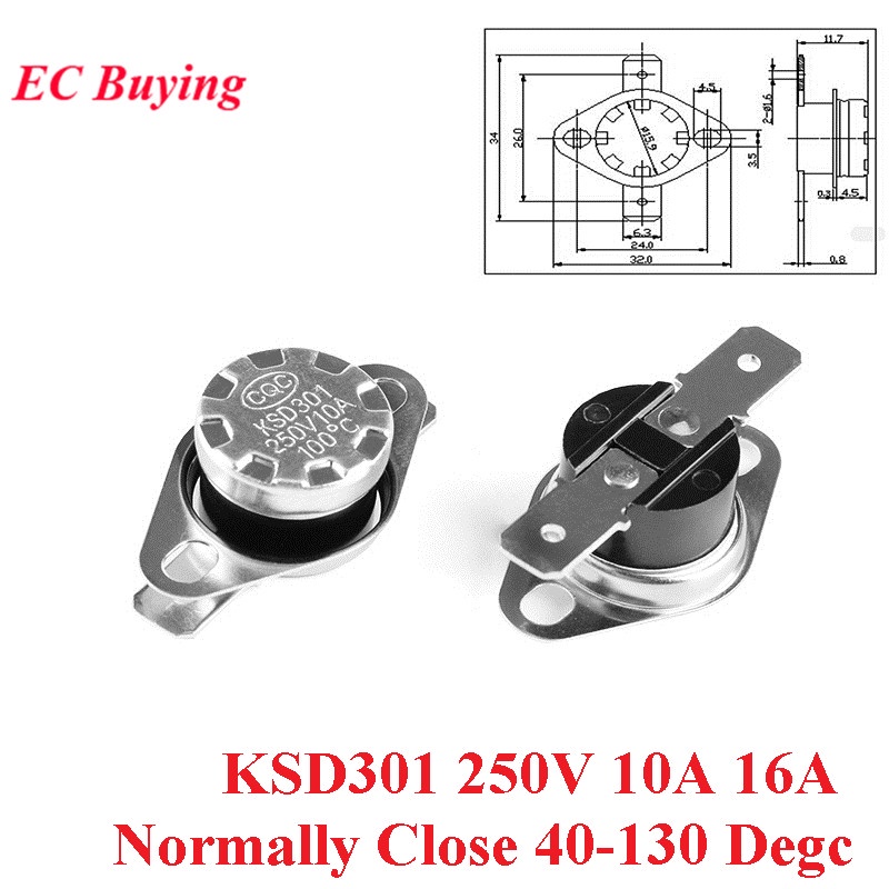 5 PC KSD301 250V 10A 16A Thường Đóng Nhiệt Nhiệt Độ Điều Khiển Nhiệt Độ ...