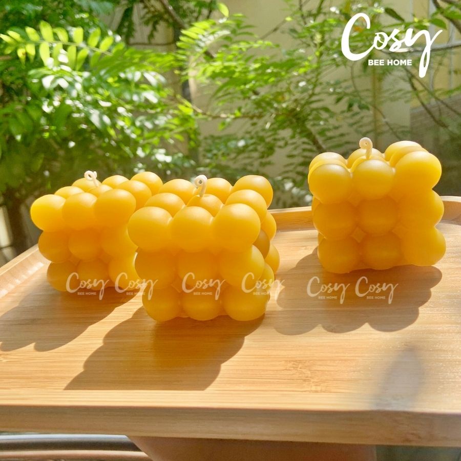 Đèn cầy sáp ong 3D Cube loại lớn, chiều cao 5,5cm, không khói, mùi thơm ...