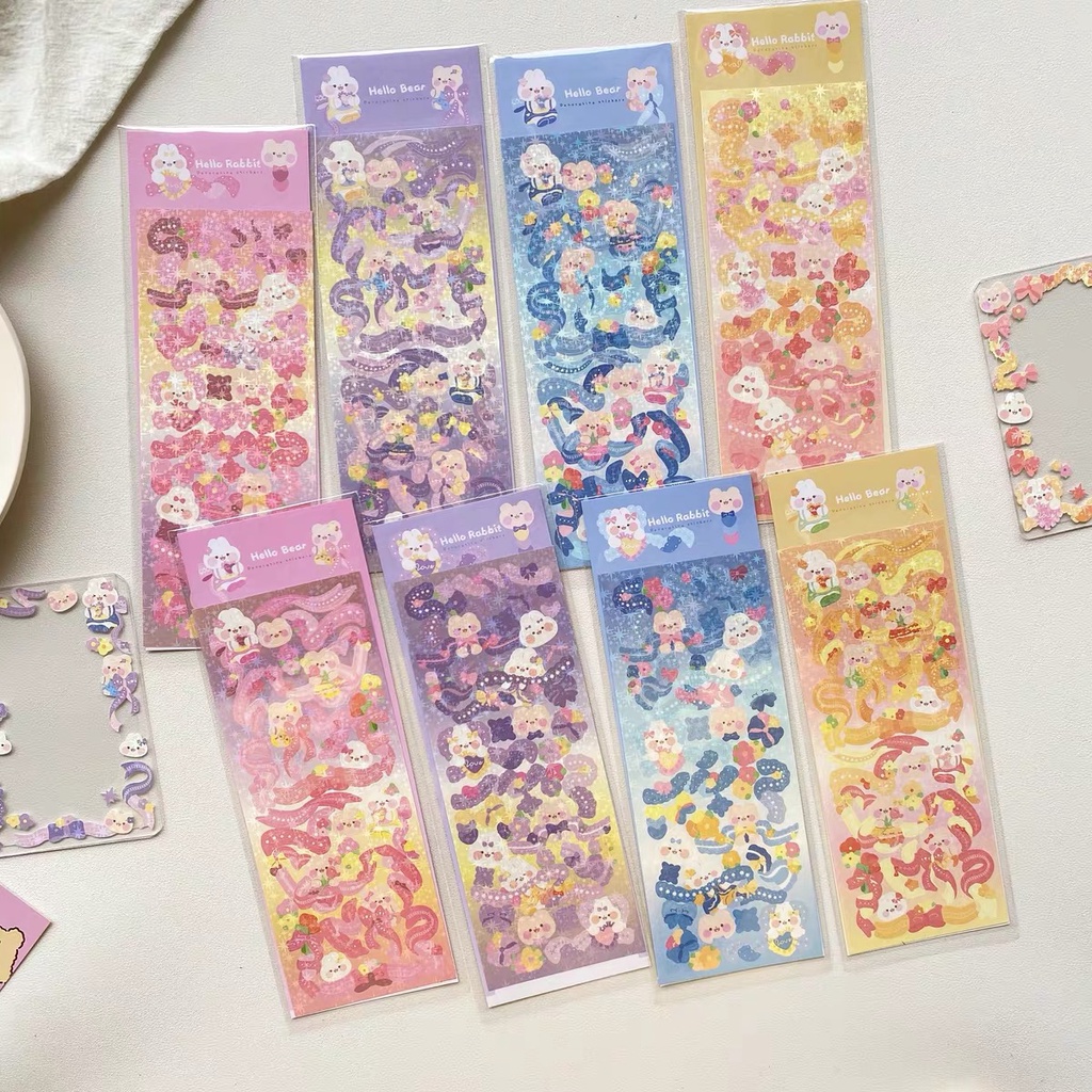 STICKER DECO HELLO BEAR/ HELLO RABBIT CUTE LẤP LÁNH TRANG TRÍ TOPLOADER ...