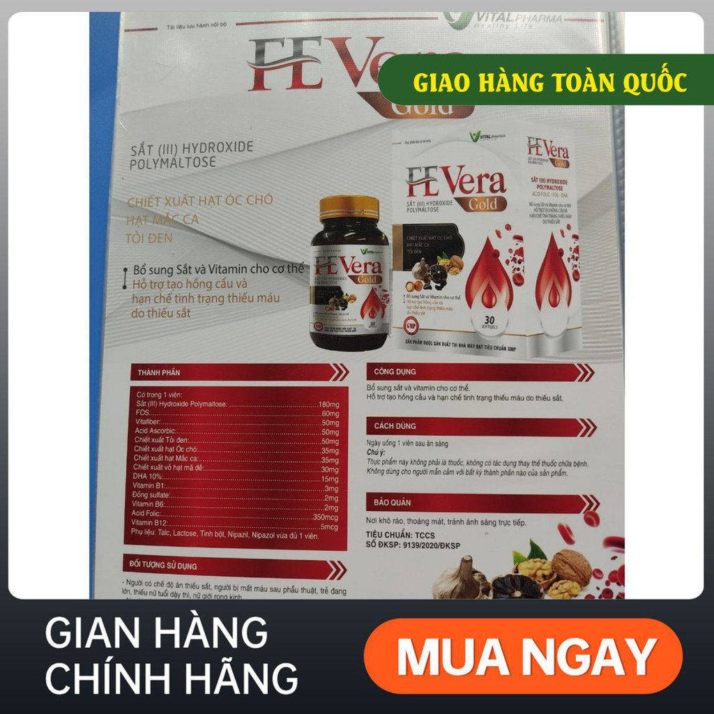 [VITAL PHARMA] Viên uống Fevera Gold bổ sung sắt - Lọ 30 viên | Shopee ...