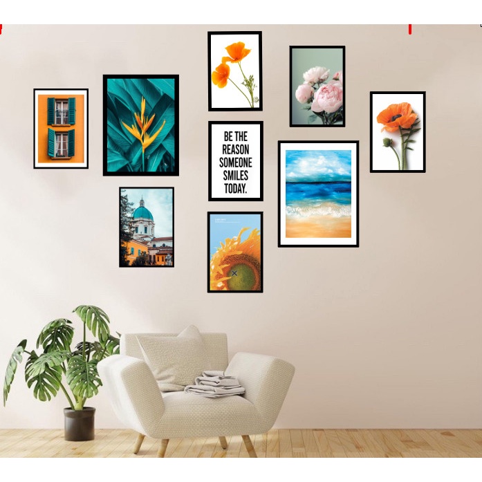 Sét 9 Tranh treo tường Tranh decor dán tường đẹp gồm 2 tranh to 7 tranh ...