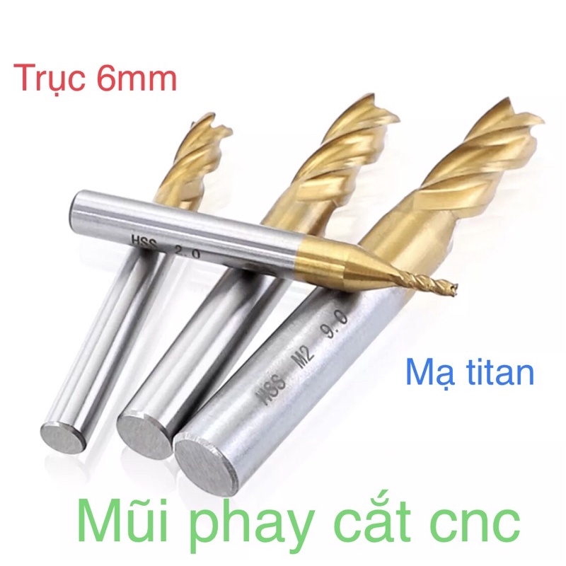 1 Mũi phay cắt cho máy cnc.đầu 1.5mm-9mm trục 6mm. chất liệu thép tốc ...