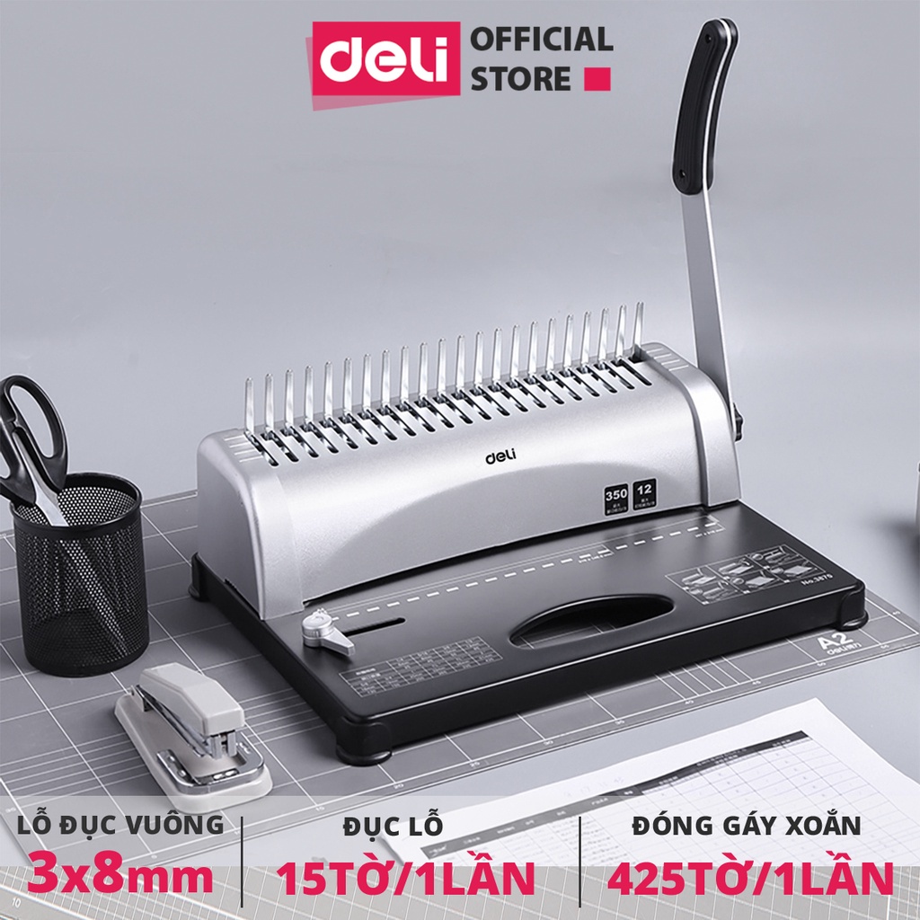 Máy Đóng Gáy Xoắn Lò Xo DELI Tiện Dụng Cho Tài Liệu, Sách, Lịch Thiêt ...