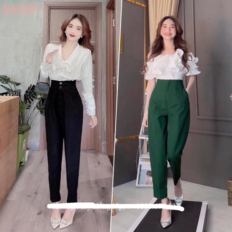 Quần baggy thụng nữ 2 khuy cạp liền màu hót trend | Shopee Việt Nam