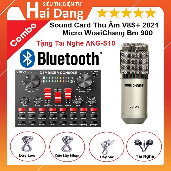 Bộ Sound Card V8S+ Và Micro Bm 900 Tặng Tai Nghe AKG-S10 Hát Livestream ...