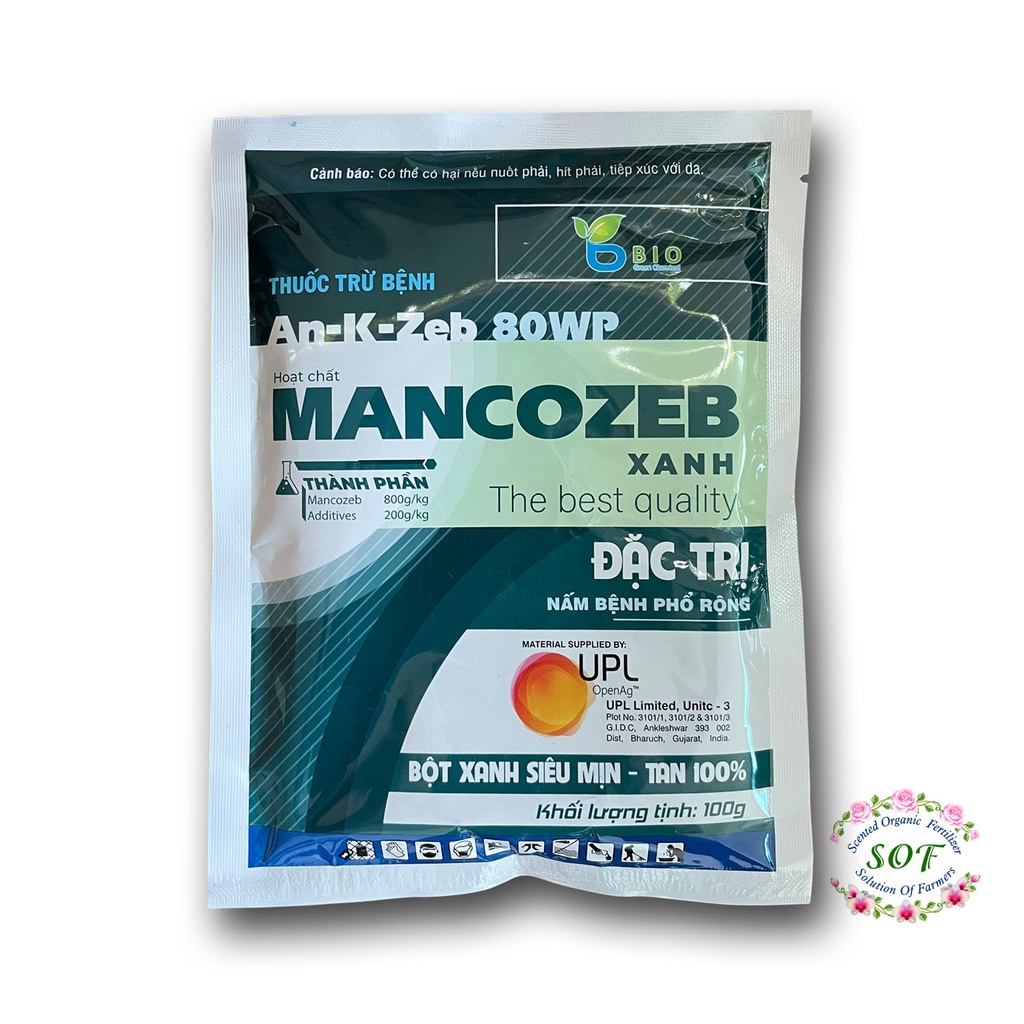 Mancozeb 100gr (Man xanh) diệt trừ nấm cây trồng đốm lá, rỉ sắt, phấn ...