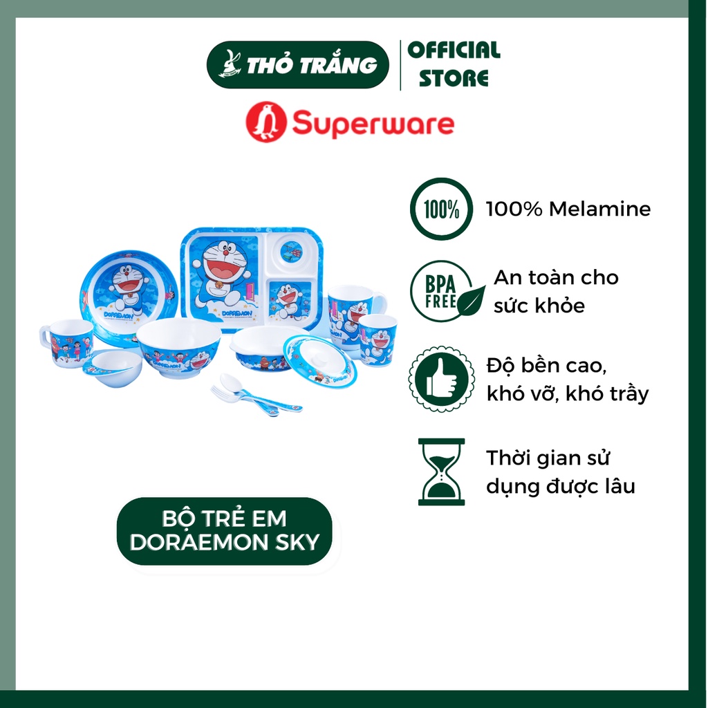Bộ chén dĩa ăn dặm trẻ em hoa văn Doraemon Sky cao cấp thương hiệu Superware | Shopee Việt Nam
