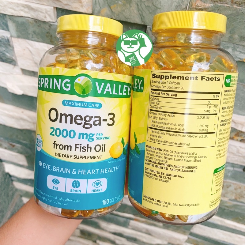 180v DẦU CÁ VỊ CHANH SPRING VALLEY OMEGA-3 2000mg | Shopee Việt Nam