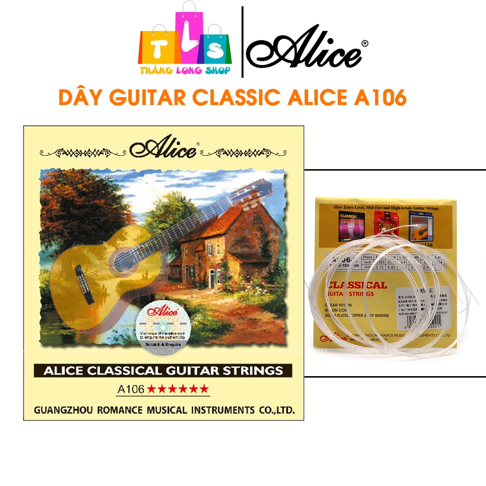 Bộ 6 Dây đàn guitar classic Alice A106 chính hãng dây nilon cho đàn ghi ta cổ điển | Shopee Việt Nam