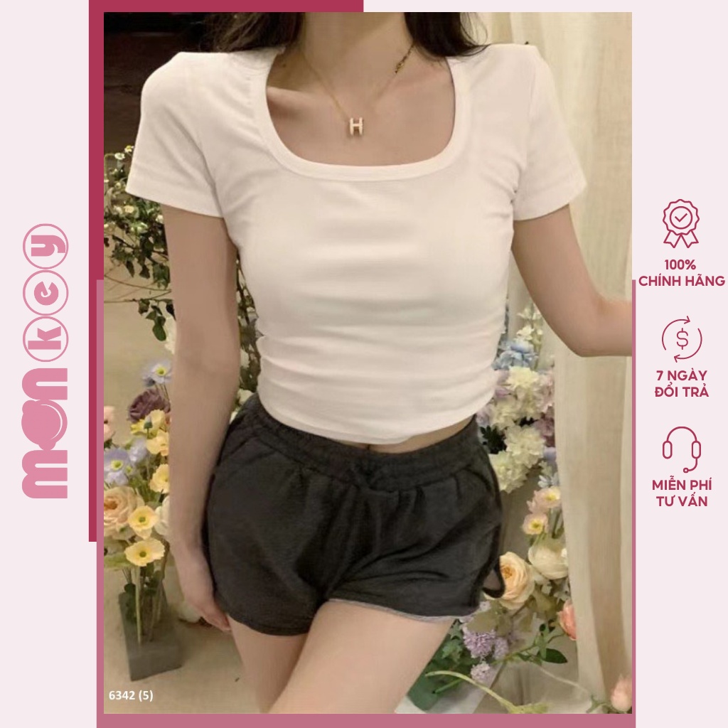 Áo phông cotton cổ vuông áo thun ngắn tay áo croptop trơn form ôm sexy Monkeyshop | Shopee Việt Nam