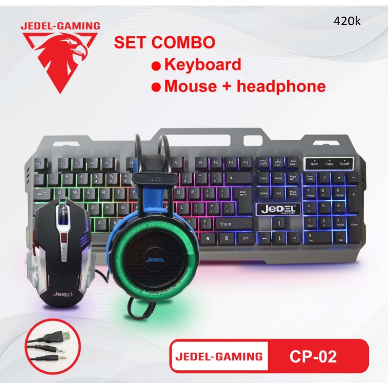 Bàn Phím Giả Cơ Chuyên Game Combo 3 in 1 JEDEL GAMING CP-02 LED ( Bàn Phím, Chuột, Tai Nghe ...