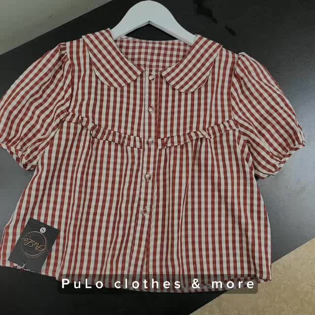 Áo babydoll caro đỏ cổ sen bèo ngực tay bồng A105 | Shopee Việt Nam