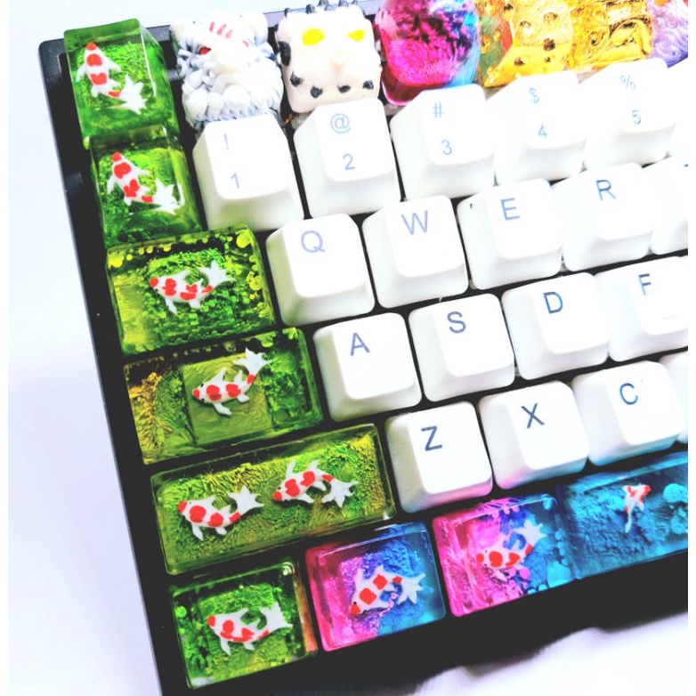 Set 6 keycap resin cá koi tone lá trang trí bàn phím cơ gaming | Shopee ...