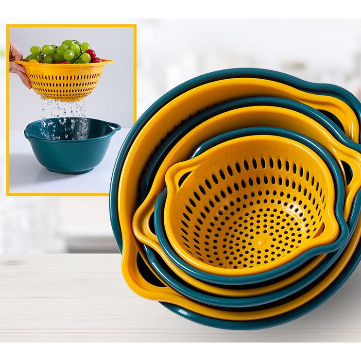 Set Rổ Kèm Chậu 6 Món Bộ 3 Rổ Và Chậu Thau Nhựa Rửa Rau Củ Đựng Hoa Quả ...