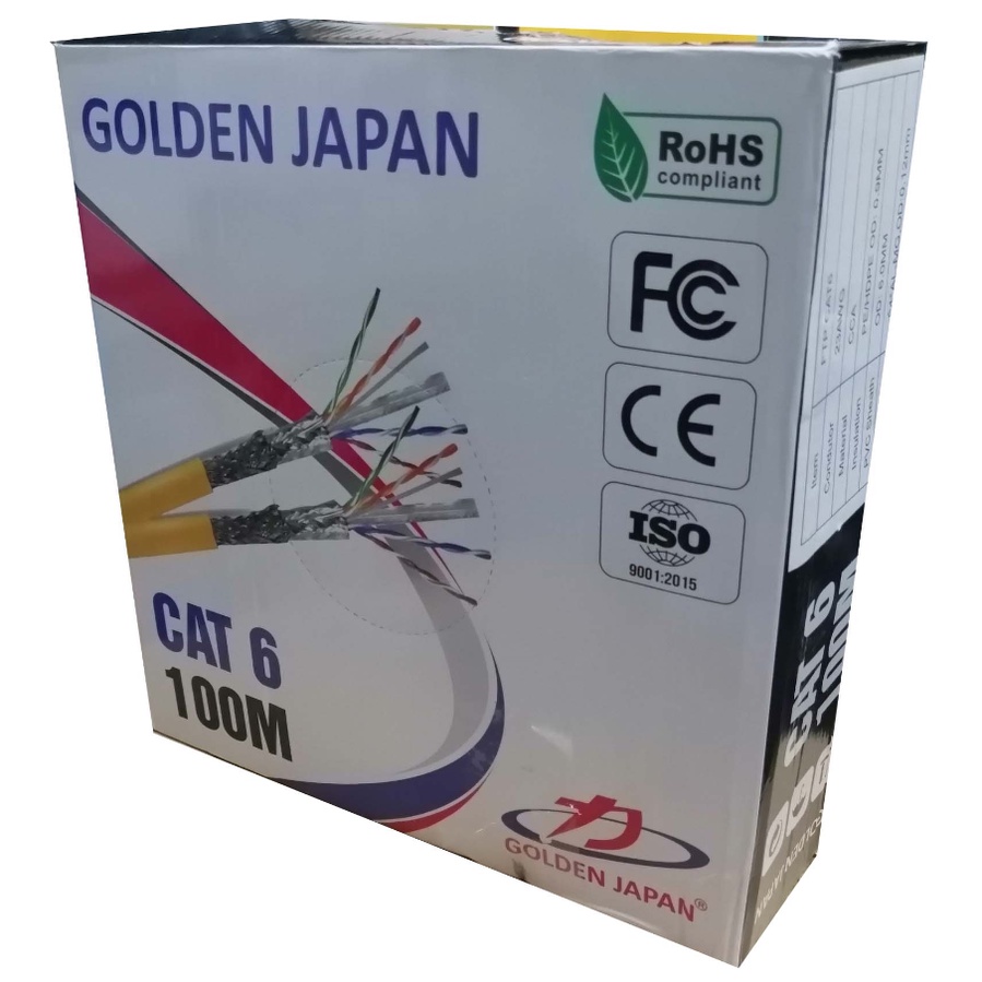 Cáp Mạng LAN GOLDEN JAPAN FTP CAT6 100m Xanh dương (Chống nhiễu, Lõi chữ thập, Sợi đồng đơn ...