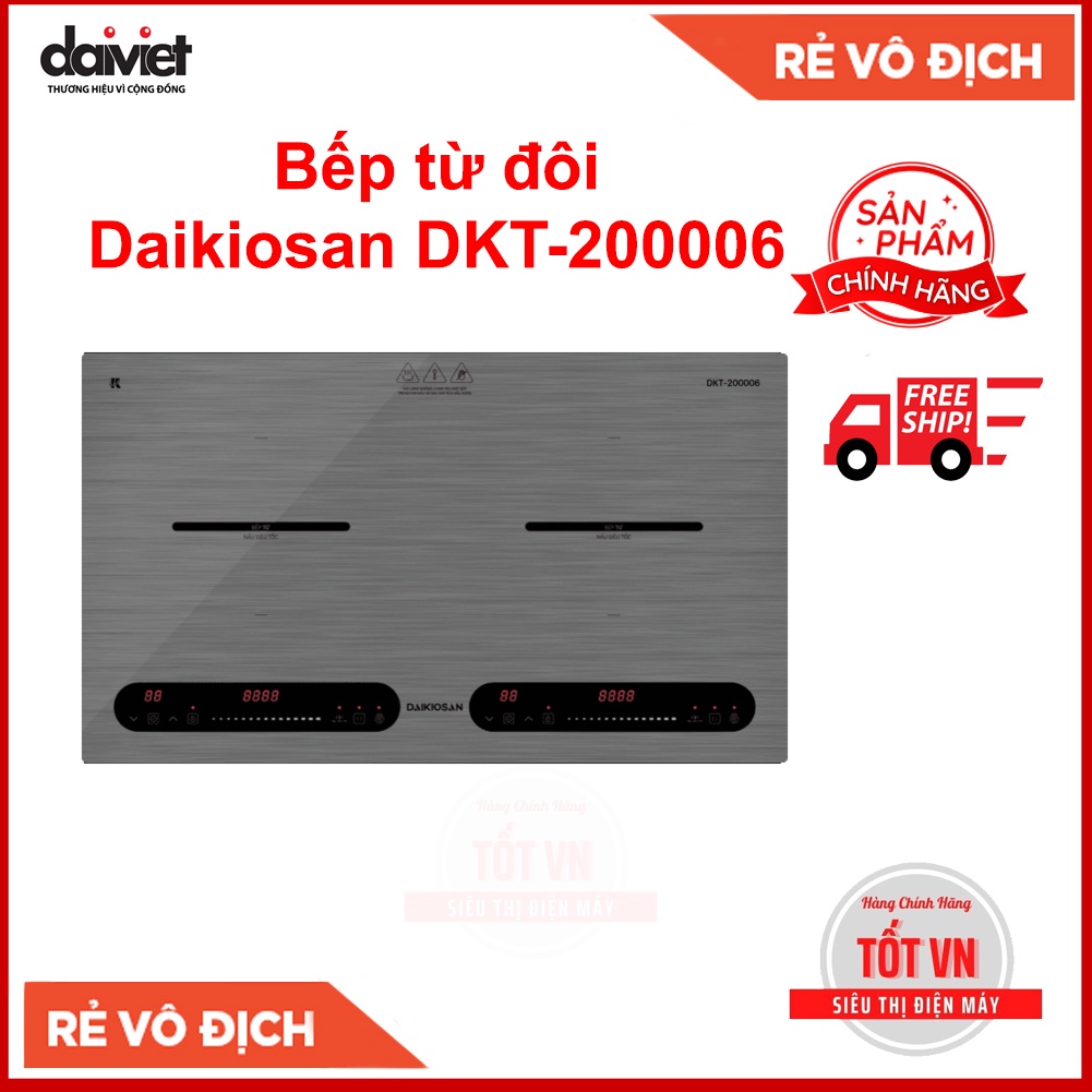 Bếp từ đôi Daikiosan DKT-200006, 2 vùng nấu, công suất lớn 4000W, khóa ...