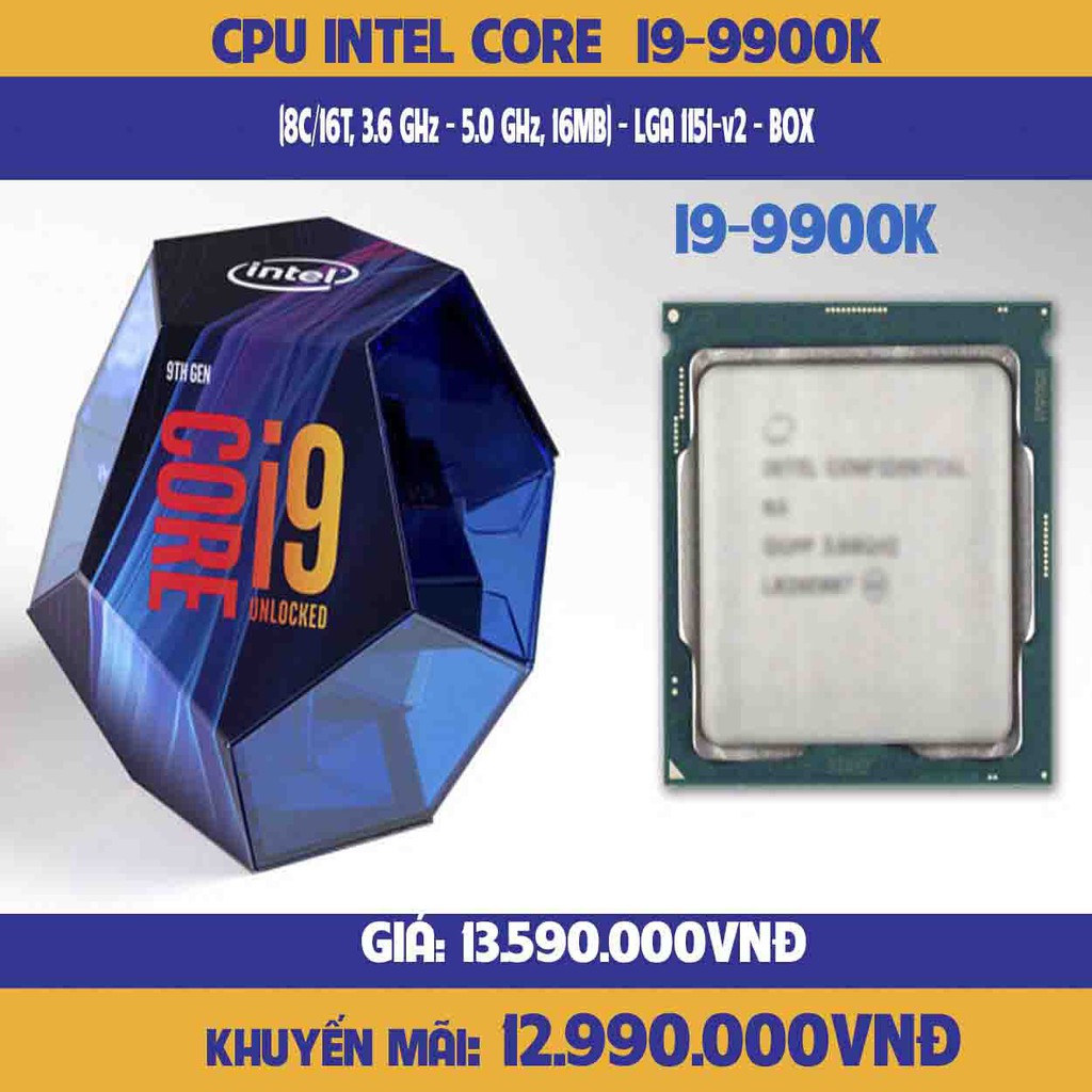 CPU Intel Core i9-9900k (8C/16T, 3.6 GHz - 5.0 GHz, 16MB) - LGA 1151-v2 ...