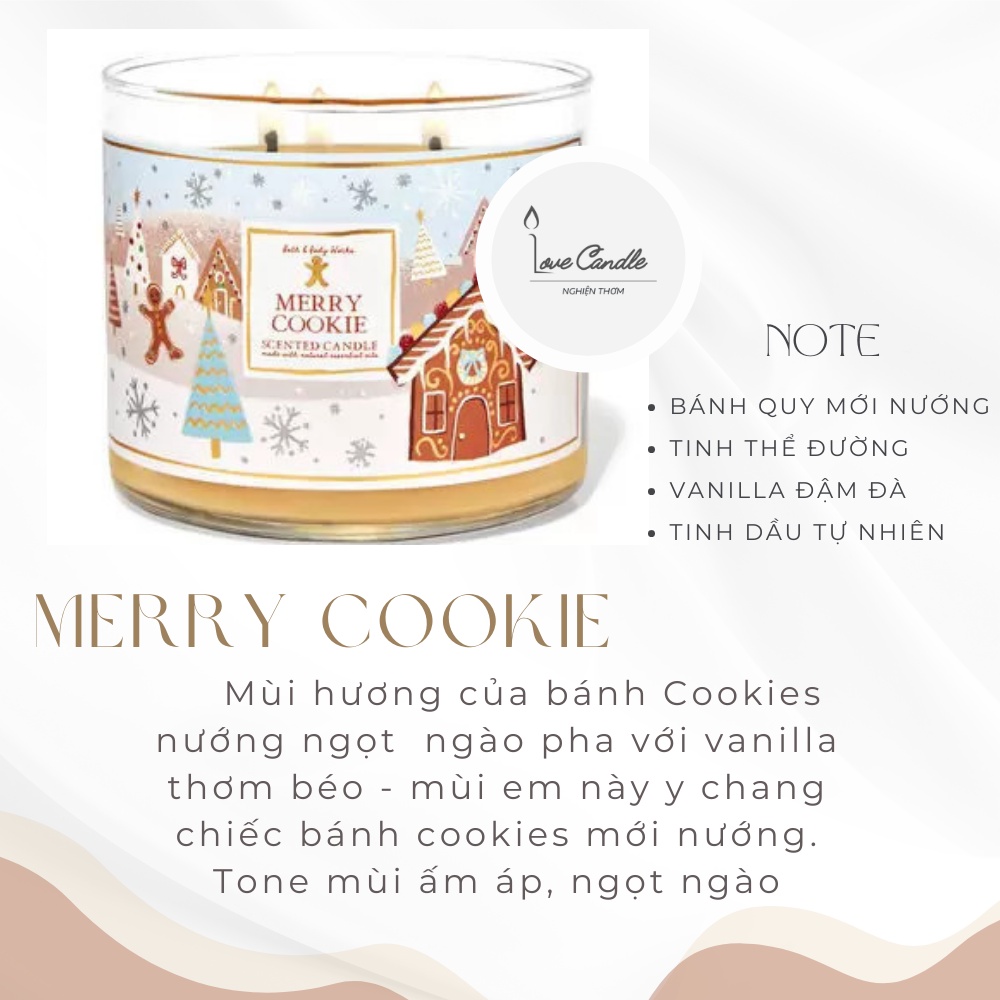 Nến thơm Bath & Body Works MERRY COOKIE 3 bấc 411g ( shop giao vỏ nến ...
